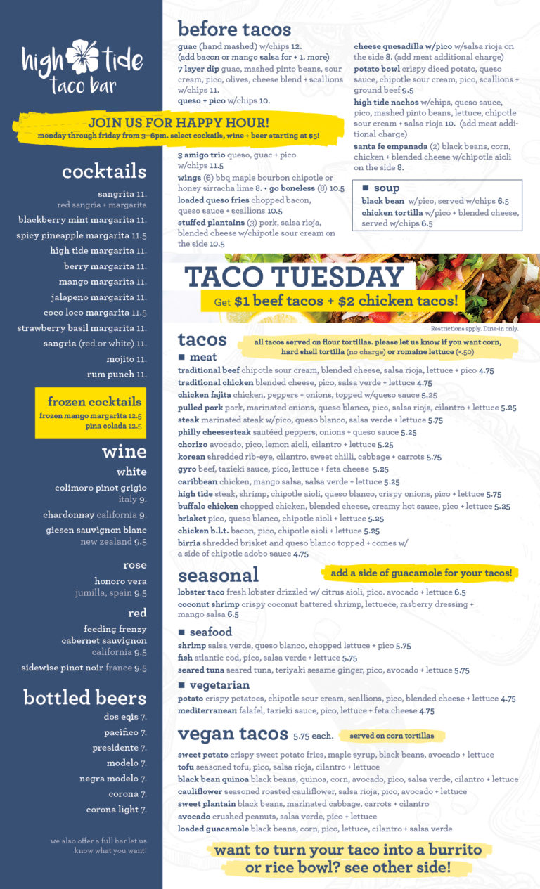 our menu – High Tide Taco Bar