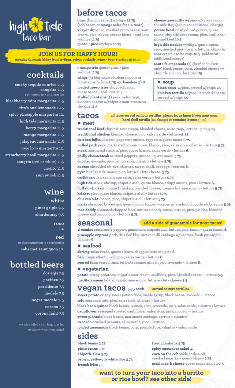 our menu – High Tide Taco Bar