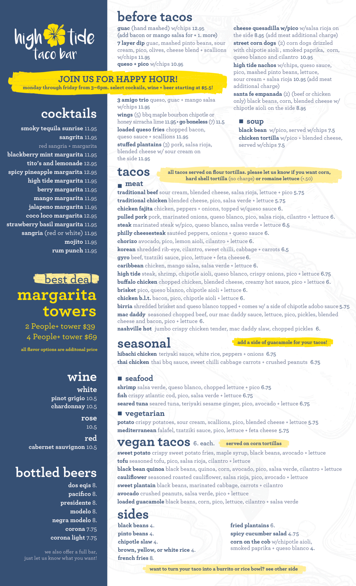 our menu – High Tide Taco Bar